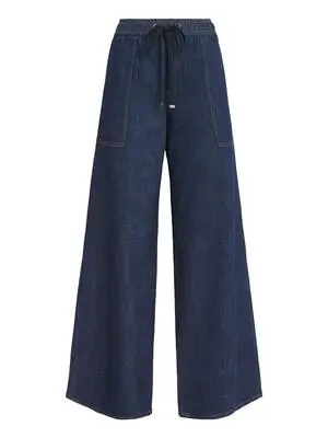 7 For All Mankind Denim-effect Wide-leg Trousers With Drawstring Waist - Beige