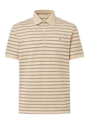 Valentino Garavani Vgold Striped Cotton Polo Shirt - Beige