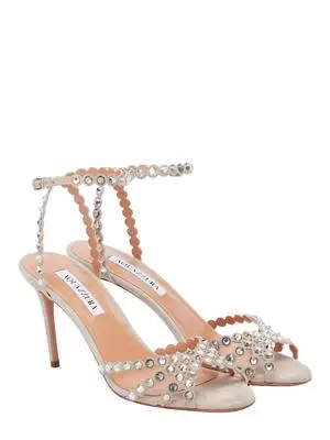 AQUAZZURA Tequila Embellished Suede Ankle Strap Sandals - Grey
