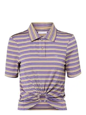 Rabanne Cutout Gathered Striped Crêpe Polo Top - Multicoloured