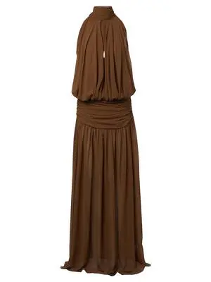 DE LA VALI Draped Chiffon Maxi Dress - Brown