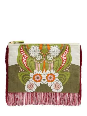 La DoubleJ Fringed Printed Cotton Canvas Pouch - Multicoloured
