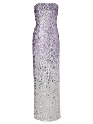 Jenny Packham Lucille Sequined Strapless Gown - Silver