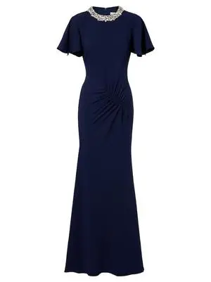 Roland Mouret Navy Gown With Crystal Embellishment - Blue