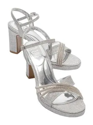 PROLOGUE SHOES Jarena Block Heel Ankle Strap Sandal - Silver