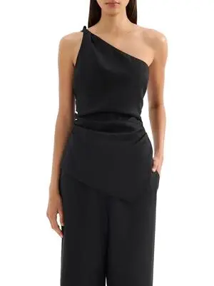 Nude Lucy Lotta Linen One-shoulder Top - Black