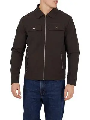 BRAVE SOUL Zip-up Collared Shacket - Brown