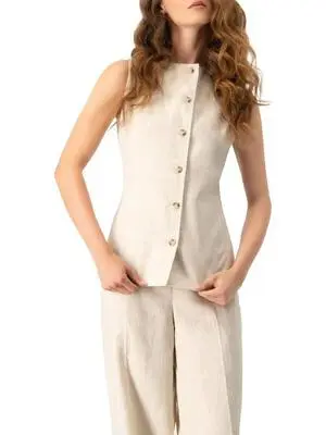 IVONNE Linen Tailored Vest - Sand