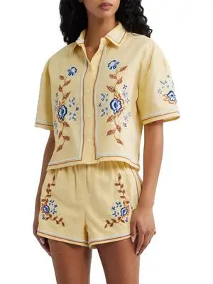 CLEOBELLA Wynona Floral Embroidered Cotton & Linen Top - Impala