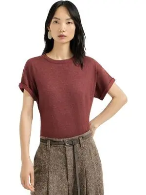 Brunello Cucinelli Sparkling Cashmere And Silk Lightweight Knit T-shirt - Ruby