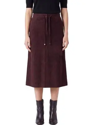 Max Mara Suede Leather A-line Midi Skirt - Ruby