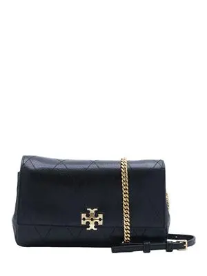 Tory Burch Quilted Shoulder Bag With Gold Tone Logo - Black