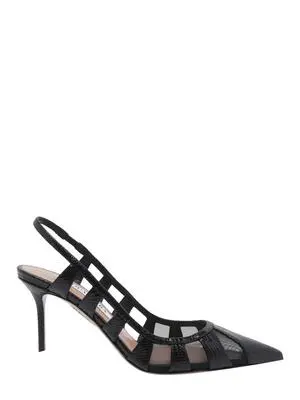 AQUAZZURA Python-print Mesh Nylon Slingback Stiletto Pumps - Black