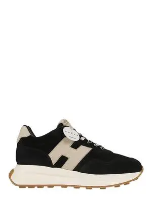 Hogan H641 Sneakers In Calfskin And Suede With Chunky Notched Sole - Black