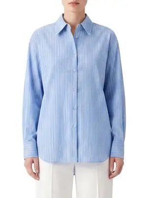 THE FRANKIE SHOP Striped Viscose-blend Shirt - Blue