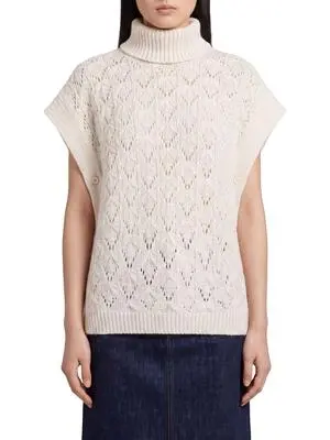 Fabiana Filippi Fabiana Filippi Openwork Wool Turtleneck Cape With Side Buttons Butter