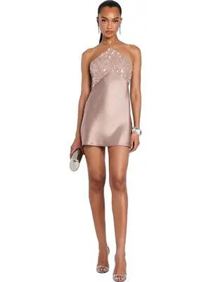 Retrofete Jeanne Embellished Halterneck Mini Dress - Truffle