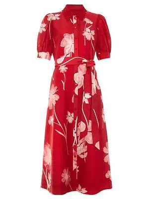 PHASE EIGHT Delphine Floral Woven Midi Dress - Red