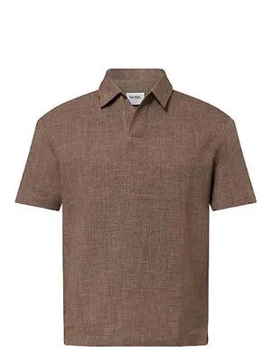NOBL Thorley Textured Woven Polo Shirt - Brown