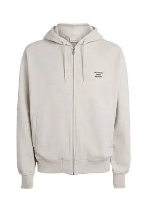 Drole De Monsieur Cotton Zip-up Hoodie With Slogan - Grey