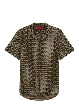 Hugo Relaxed-fit Shirt In Printed Cotton Canvas - Beige