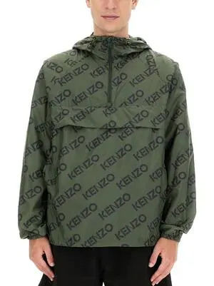 Kenzo All-over Logo Hooded Anorak - Brown