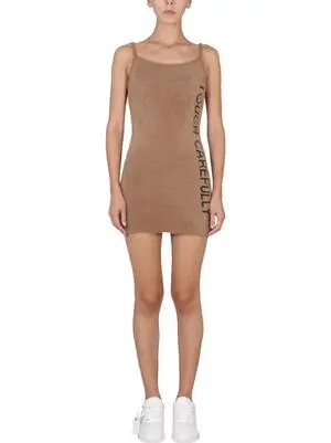 Off-White Fuzzy Mini Dress With Logo Detail - Beige