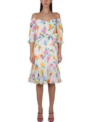 Moschino Floral Print Off-the-shoulder Dress With Balloon Sleeves - Multicolour