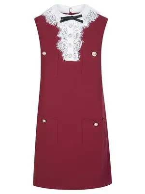 SELF-PORTRAIT Collared Lace Trim Mini Dress - Rosso