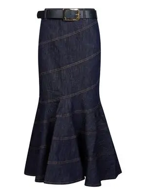 SELF-PORTRAIT Belted Midi Skirt - Blu
