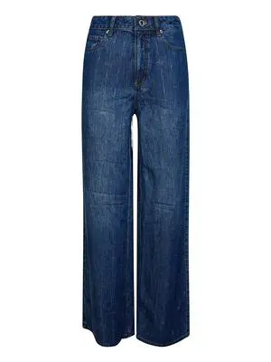 SELF-PORTRAIT Rhinestone Embellished Wide Leg Jeans - Blu