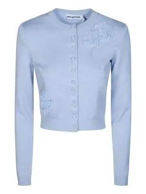 SELF-PORTRAIT Floral Appliqué Knit Cardigan - Blu