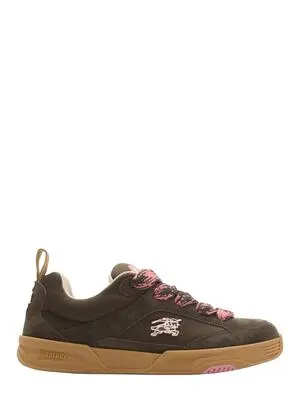 Burberry Mesh And Suede Low-top Sneakers With Logo Detail - Marrone