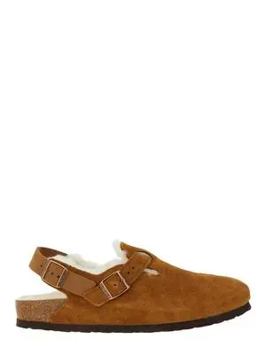BIRKENSTOCK Suede Leather Clogs With Shearling Lining - Buff
