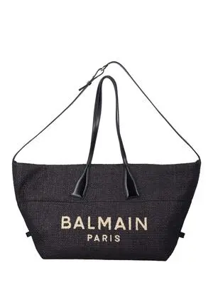 BALMAIN BALMAIN Structured Raffia Tote Handbag With Leather Trim