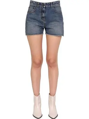 Palm Angels Palm Tree Embroidered Frayed Shorts - Denim