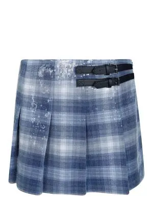 Pinko Checked Sequin Mini Skirt - Blu