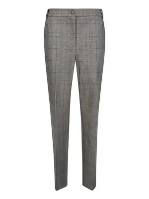 Pinko Tailored Wool Trousers With Plaid Pattern - Beige