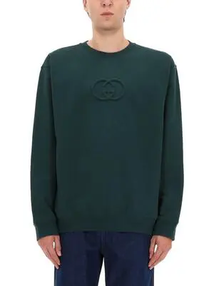 Gucci Gg Embroidered Cotton Jersey Sweatshirt - Green