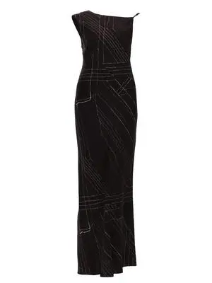 ALYSI Black Printed Silk Maxi Dress - Brown