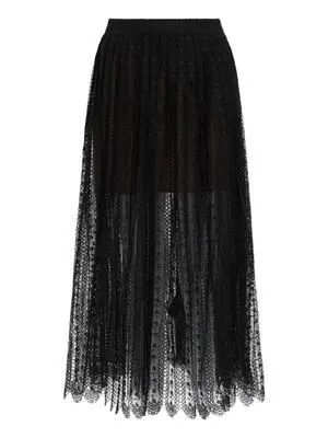 SELF-PORTRAIT SELF-PORTRAIT Sheer Lace Midi Skirt Black