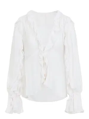 Alberta Ferretti Creponne Ruffled Shirt - White
