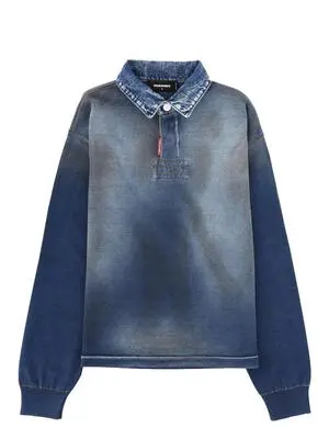 Dsquared2 Denim Effect Knit Long Sleeves Polo - Blue