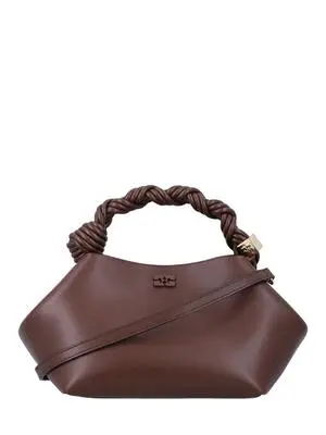 GANNI GANNI Genuine Leather Twisted Handle Shoulder Bag Marrone