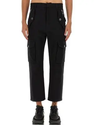 Balmain Cropped Cotton Cargo Trousers - Black