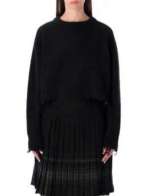 LOW CLASSIC Mini Distressed Pullover Sweater With Raglan Sleeves - Nero