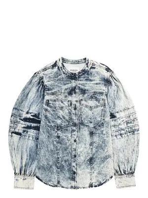 MARANT ETOILE MARANT ÉTOILE Washed Cotton Denim Button-Front Blouse With Gathered Sleeves Denim