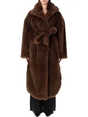 THE FRANKIE SHOP Ravello Faux Fur Robe Jacket With Belt - Marrone