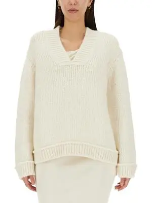 TOM FORD TOM FORD Loose-Fit Alpaca Blend Pullover With V-Neck Ivory