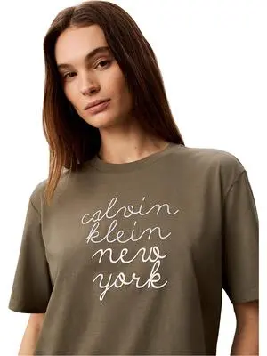 Calvin Klein Boxy Graphic Logo T-shirt - Dusty Olive